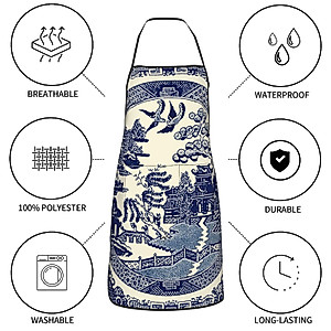 Oriental Style Chinese Blue Willow Aprons Women Men With Pocket Washable Anti-Stain Kitchen Chef Bib Apron For Cooking Garden Bbq Painting