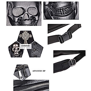 nice--buy Skull Punk Art Fashion Backpack Hooded Rivet Studded Biker Purse Gothic 3D Skull PU Leather Bookbag Python Daypack Shoulder Bag Laptop Bag