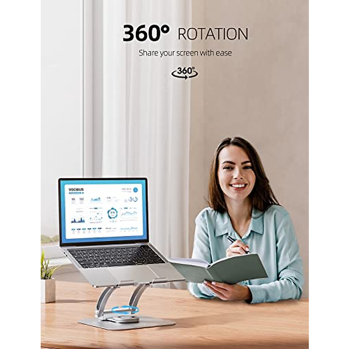 Nulaxy 360 Rotating Laptop Stand for Desk, Laptop Riser Adjustable Height and Angle, Foldable and Portable Travel Laptop Stand, Holds up to 22lbs, Fits All MacBook, Laptops