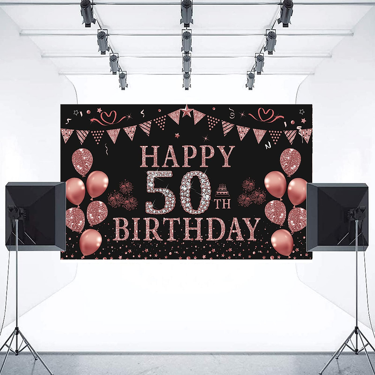 Trgowaul 50th Birthday Decorations for Women - Rose Gold 50th Birthday Banner Backdrop 50th Birthday Party Suppiles Photography Supplies Background Happy 50th Birthday Banner