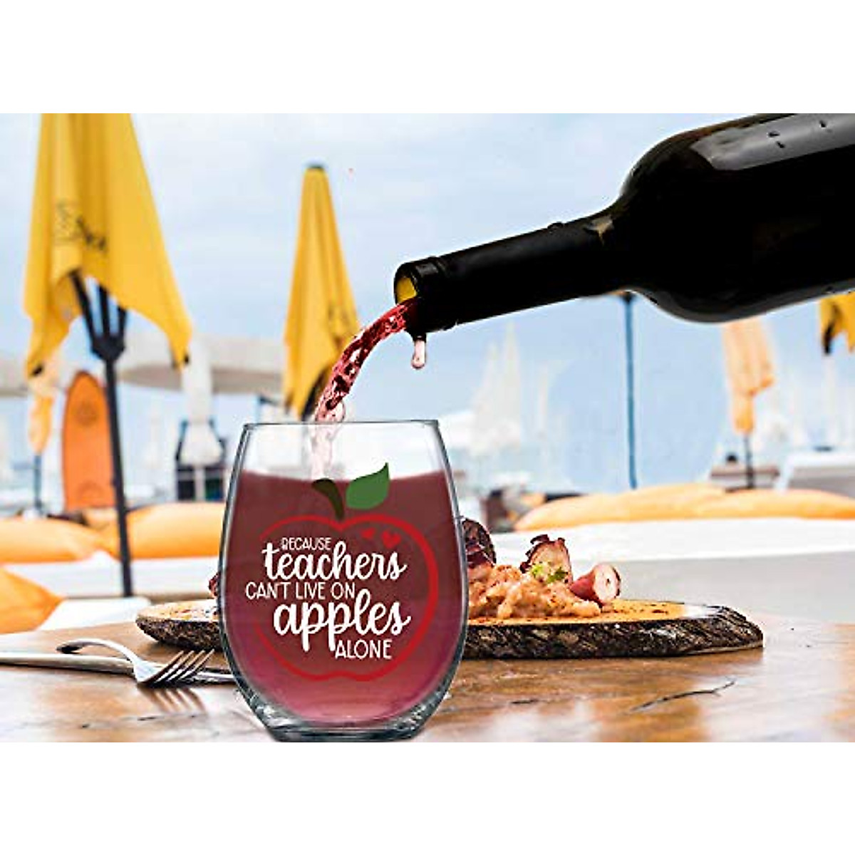 Funnwear Because Teachers Can’t Live On Apples Alone Wine Glass - 15oz Funny Wine Glass Birthday Novelty Idea for, Her, Mom, Women, Wife, Boss, Sister, Friend, Perfect for Teacher