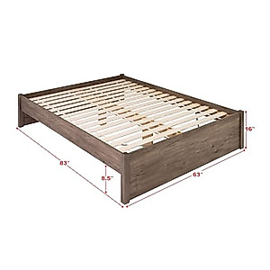 Prepac Select Queen 4-Post Raised Platform Bed with Under Bed Storage Space, Modern Queen Storage Bed 83" D x 63" W x 16" H, Drifted Gray, DBSQ-1302-2K