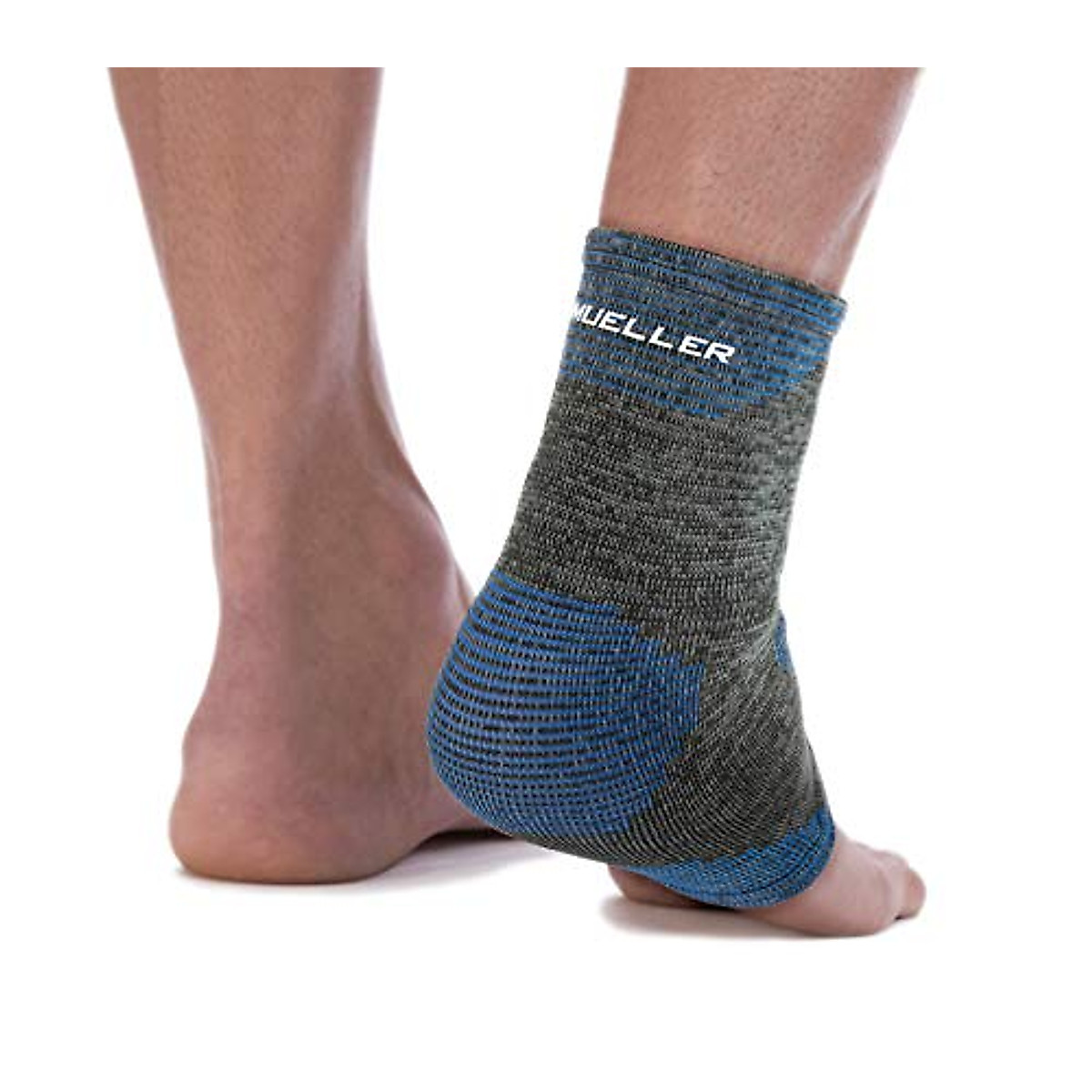 MUELLER Sports Medicine Four Way Ankle Support Compression Sleeve for Men and Women, Black/Blue, Medium/Large