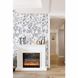 Safiyya Peel and Stick Wallpaper Floral Birds Contact Paper Blue and White Wallpaper Peel and Stick Modern Wallpaper Boho Wallpaper Removable Self Adhesive Wallpaper Vinyl Rolls 118"x17.3"