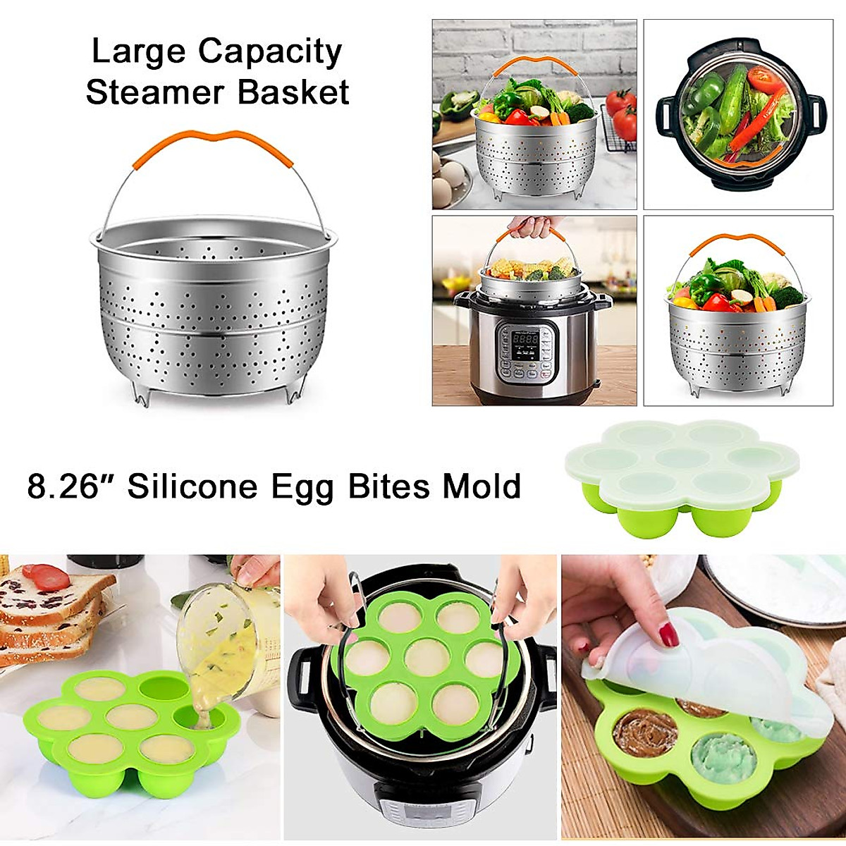 20Pcs Accessories for Instant Pot 6 qt 8qt, Ninja Foodi 8qt - 60 Pcs Parchment Papers, 2 Steamer Baskets, Springform Pan,Stackable Egg Steamer Rack, Instruction & Recipes Book