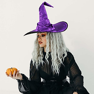 LUTER Halloween Witch Hat, 17.7x17.7 inch Ruched Witch Hat Wizard Hat Decoration Pointed Costume Witch Hat for Kids Cosplay Accessories for Halloween Party Masquerade (Purple)