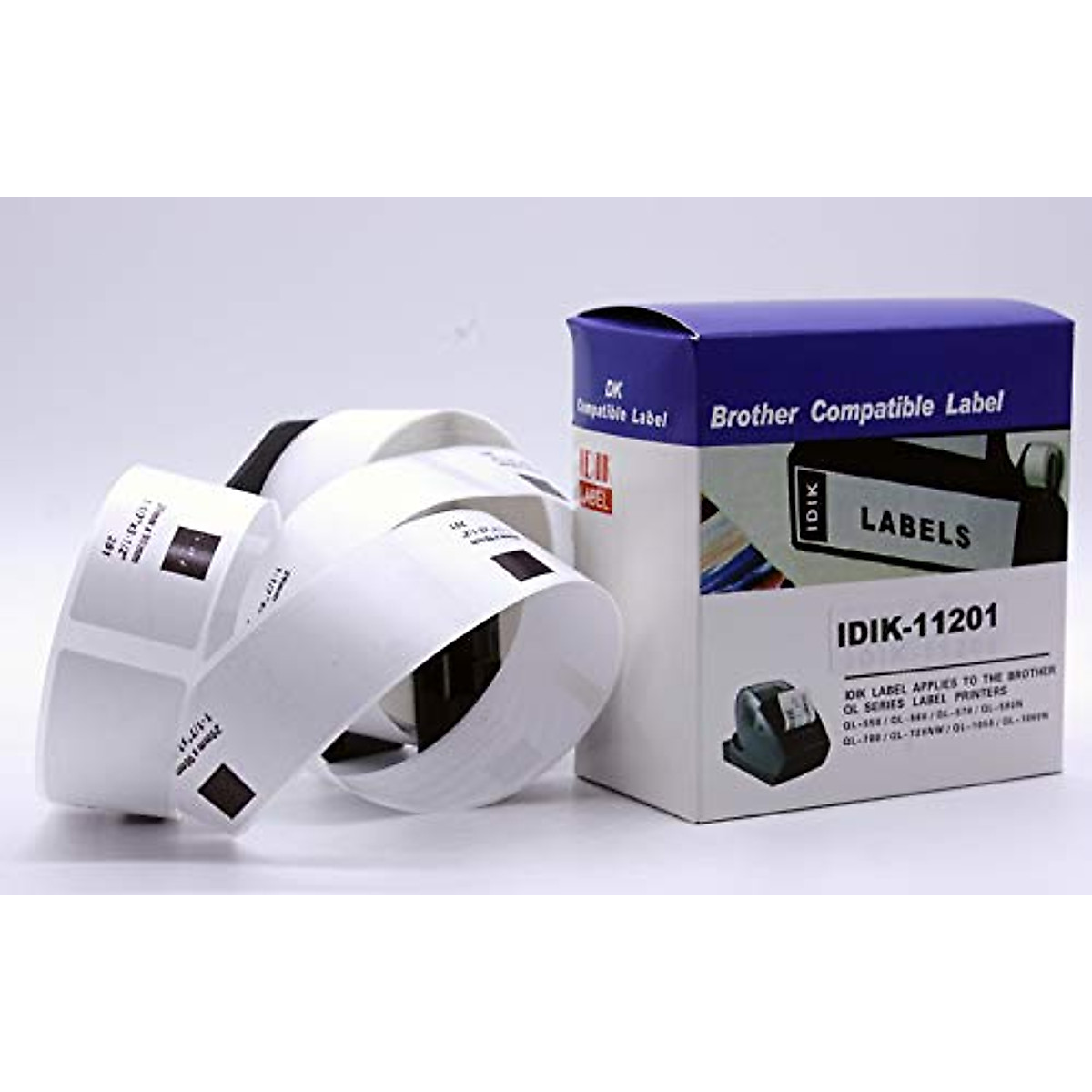 IDIK-11201 Replacement Labels Compatible with Brother DK-1201 Standard Address Label 29mm x 90mm x 400pcs/roll Packed in Individual Printed Retail Box with Permanent Cartridge