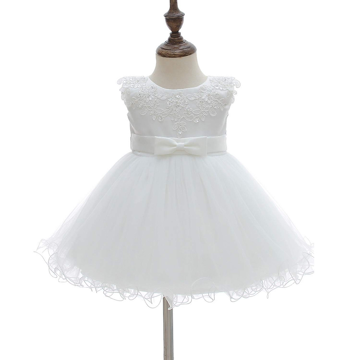 Silver Mermaid Baby Girls Christening Baptism Dress Satin and Tulle Baby Girl Dress for Flower Girl & Birthday(3M,White)