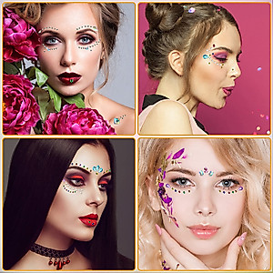 Hicarer 15 Sheets Eye Body Face Nail Gems Rhinestone Stickers Face Gem Festival Self Adhesive Rhinestones Stickers for Women Accessory DIY Makeup Nail Decorations (Chic Style)
