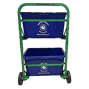 Recycle bin Cart Metal-Reinforced Recycling Bins Cart with 4 Wheels for Home,Kitchen,Garden Garbage,360 Degree Swivel Wheels with 220lb Weight Capacity, Green Color