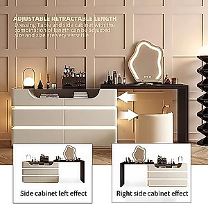 ZGNBSD LED Vanity Table Set - Elegant Vanity with Smart Makeup Mirror and LED Mood Light - Luxury Bedroom Makeup Vanity with Drawer & Chair for Her