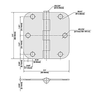 Haidms Noise-Free Interior Door Hinges Matt Black 3.5 Inch with 5/8" Radius Corner Black Steel Removable Pin, 24 Pack