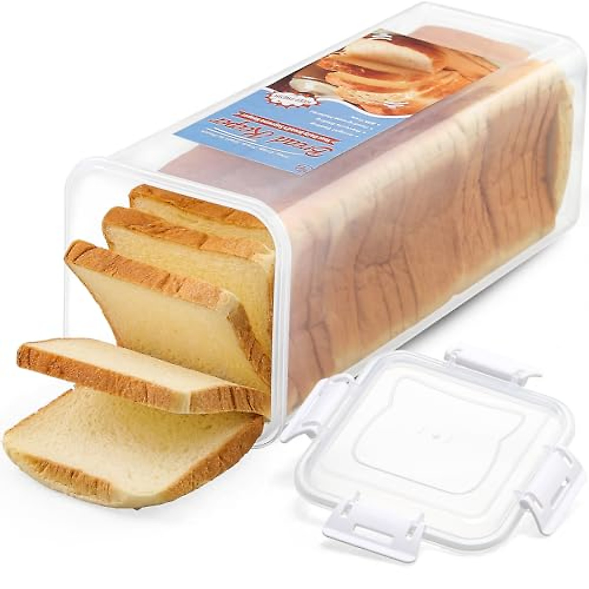 AOZITA Bread Box with Airtight Lid, Bread Storage Container, Bread Loaf Storage Dispenser, Plastic Sandwich Bread Keeper, White Lid, 1 Pack