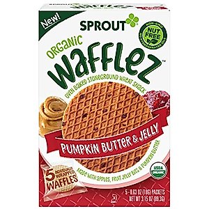 Sprout Organic Baby Food, Stage 4 Toddler Snacks, Pumpkin Butter & Jelly Wafflez, Single Serve Waffles (50 Count),5 Count (Pack of 10)