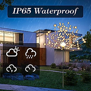 Havelock Outdoor Solar Garden Lights 2 Pack, 120 LED Solar Firework Light 8 Lighting Modes Decorative Stake Landscape Light Waterproof Copper Wire Light for Garden Pathway Party Decor(Warm White)
