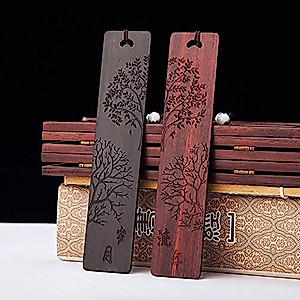 Wooden Handmade Carving PUTAHQ Natural Wood Bookmarks Gift Box Set,Handmade Natural Bookmarks with Tassel, Gift for Teachers, Students, Men and Women.?Years, Fleeting time?