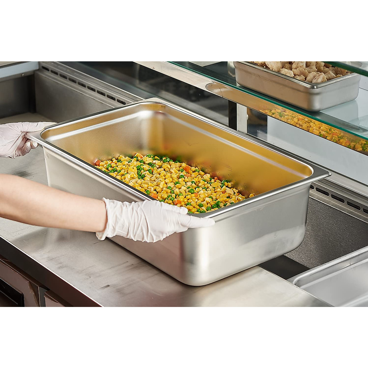 CURTA 6 Pack Anti-Jam Slotted Hotel Pans with Lids, Full Size 6 Inch Deep, NSF Commercial 18/8 Stainless Steel Chafing Steam Table Food Pan with Covers