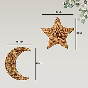 Boho nursery bedroom wall decor, Set of 4, Handmade, Bamboo Rattan, Boho Cloud, Moon, Stars Wall Decor, Nursery Decor, Kids Bedroom, Playroom