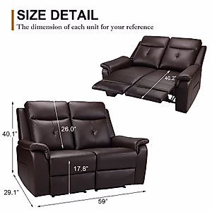 VUYUYU 2 Seater Recliner Sofa - Double Reclining Loveseat with Massage & Heating - PU Leather Home Theater Seating Manual Recliner Motion Living Room Chair (Brown)