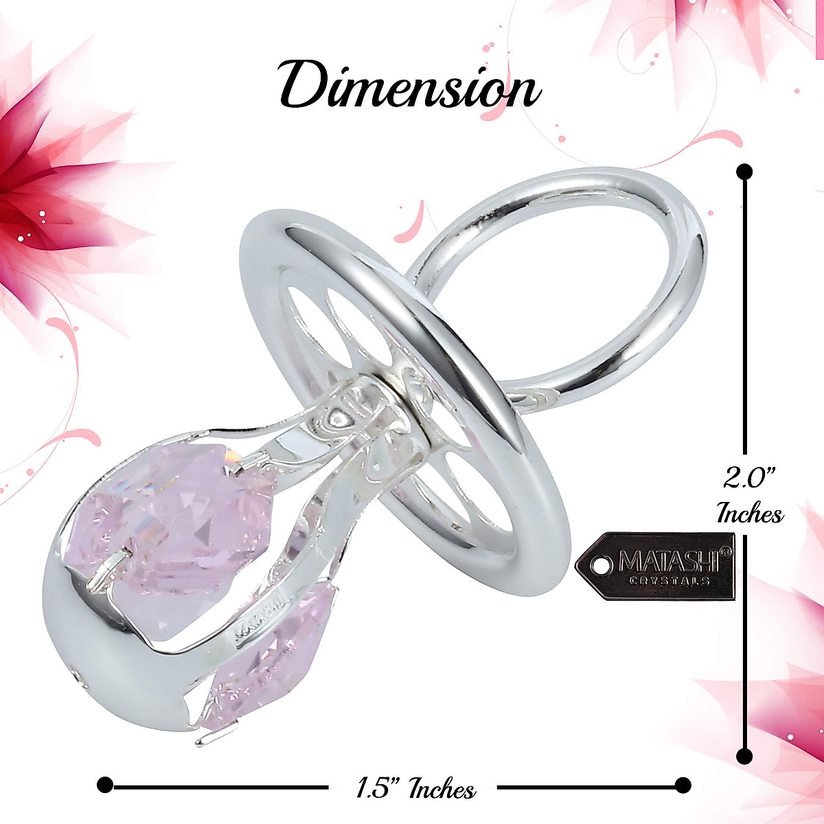 Matahi Silver Plated Crystal Studded Pacifier Ornament with Light Pink Crystals Baby's First Christmas Holiday Ornament and Hanging Pendant - Great Gift for Baby Shower, New Born Baby Gift