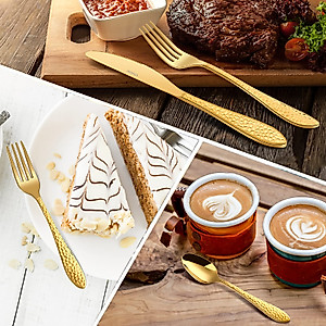 VIVANI Arlox 40-Piece Gold Vintage Silverware Set, Hammered Gold Flatware Set for 8, Stainless Steel Gold Utensils Cutlery Set, Mirror Polished, Dishwasher Safe