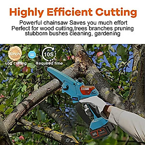 Mini Chainsaw,6 Inch Mini Chainsaw Cordless,36V Battery Chainsaw with Security Lock,Handheld Electric Chainsaw Cordless for Tree Trimming Branch Wood Cutting 2 Batteries, 2 Chains Included