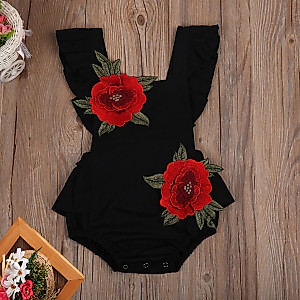 Baby Girls Jumpsuit Newborn Infant Kids Floral Clothes Summer Romper Bodysuit Sundress Outfits (6-12 Months, Black)