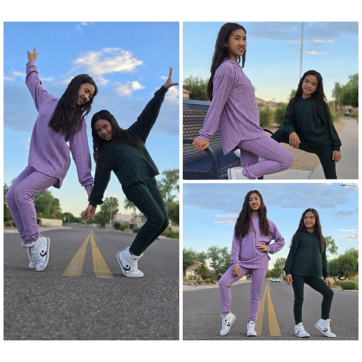 Arshiner Kids Clothing Set 2 Piece Outfits for Girls Rib-Knit Sweatsuits Cute Pullover Sweatshirt and Sweatpants Kids Tracksuits