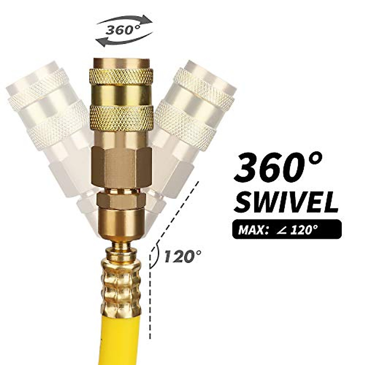 Hromee Air Compressor Hose 3/8 in x 50 ft Hybrid Rubber & PVC Hose with 1/4 in MNPT Swivel End Connector and Quick Universal Industrial Coupler & Plug Kit 300 PSI Yellow