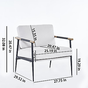 Tiophome Modern Chic Accent Metal Frame, Upholstered Chenille Living Room Chairs with Removable Seat & Back Cushion, Comfy Leisure Lounge Reading Side Armchair for Bedroom, White, Extra Large