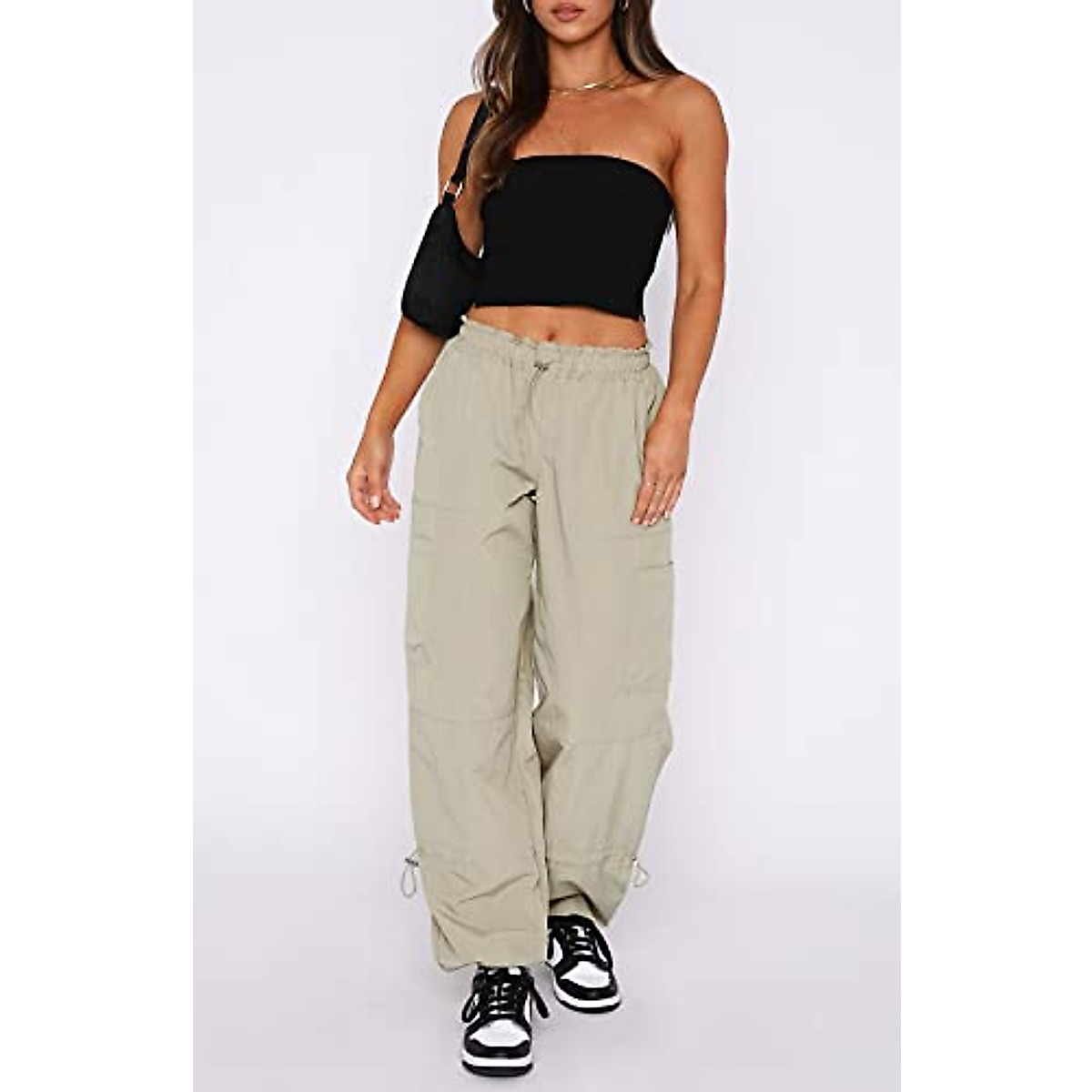 DISCIPBUSH Cargo Pants Women Baggy - Parachute Pants for Women Trendy, Womens Cargo Pants Y2K Pants, Baggy Pants Women, Streetwear Women Cargo Pants for Girls' Fashion, Khaki Pants for Women L