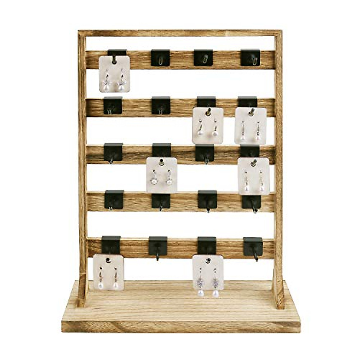 Ikee Design Wooden Jewelry Display Rack with 20 Hooks, Earring Card Display Holder Stand with Hooks, Jewelry Tower for Earring Cards, Necklaces, Keychains, Oak Color
