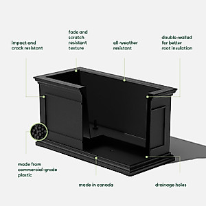 Veradek Brixton Series Large Plastic Planter - Black, Outdoor Patio/Balcony, All-Weather Resistant, Dimensions: 17.5"H x 16"W x 32"L, Classic Estate Design for Flowers, Trees, Shrubs