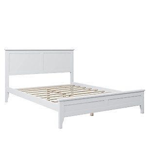 Harper & Bright Designs Full Size Platform Bed with Headboard, Modern Wooden Full Bed Frame with Slat Support, Full Size Beds for Kids Teens Adults, No Box Spring Need, White