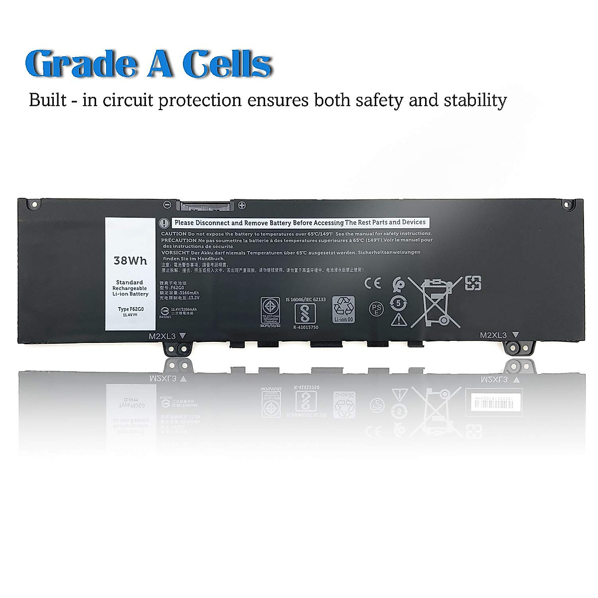 NATNO F62G0 Laptop Battery Replacement for Dell Inspiron 13 7000 2-in-1 7373 7370 7380 7386 5370 P83G P83G001 F62GO RPJC3 0RPJC3 39DY5 039DY5 [11.4V 38Wh 3166mAh]