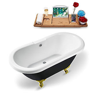 Streamline | Clawfoot 59" N1120GLD-CH Acrylic Bathtub, Black | Comes with External Drain And Chrome Overflow | Bamboo Tray Included