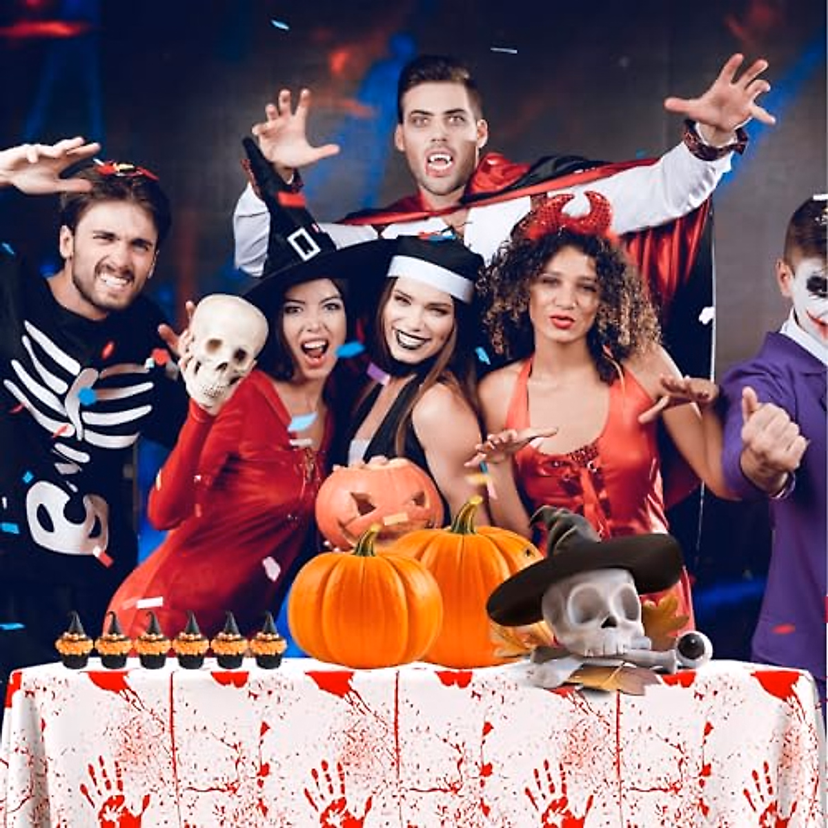 OQOQ Halloween Tablecloth 2 Packs, Bloody Red Handprints Plastic Table Cloth Disposable Halloween Party Decorations Rectangular Waterproof Table Cover for Horror Scary Party Decor 54x108 Inches