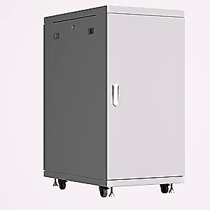 Sysracks 22U 35 Inch Deep Grey White Server Rack IT Network Data Rack Cabinet Enclosure Fully Lockable on Wheels - LCD Screen - Ventilation System - PDU - Glass Door - Rich Accessories Kit