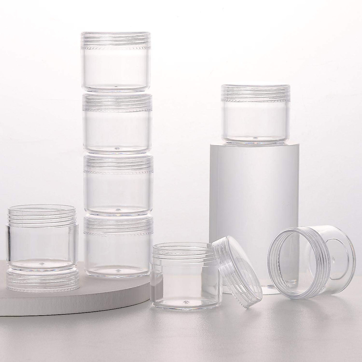 100 Count Clear Plastic Sample Containers 20g Empty Jars Cosmetic Containers with Lids Leak Proof Lip Balm Containers
