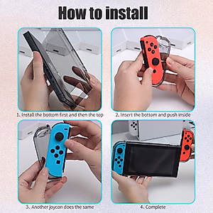 Switch Dockable Case, Switch Protective Case with Soft TPU Grip Case for Joy-Con, Switch Tempered Glass Screen Protector and 6 Thumb Stick Caps - Black