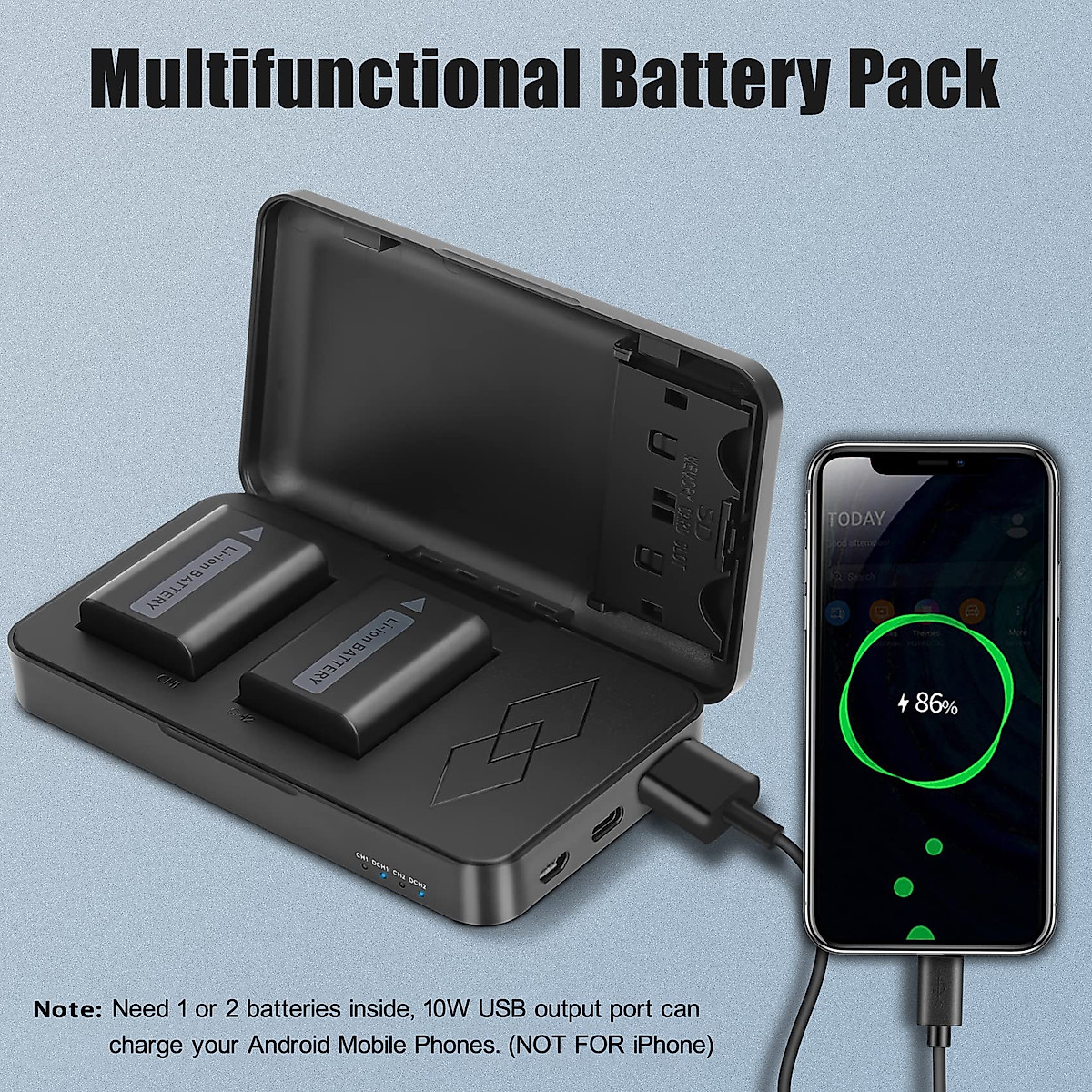 JYJZPB NP-FW50 Replacement Battery Charger Set Dual Channel Compatible for Sony Alpha A6000 A6400 A6500 A6300 A6100 ZV-E10 A7 A7II A7RII A7SII A7S A7S2 A7R A7R2 A5100, Camera Batteries Charger Case