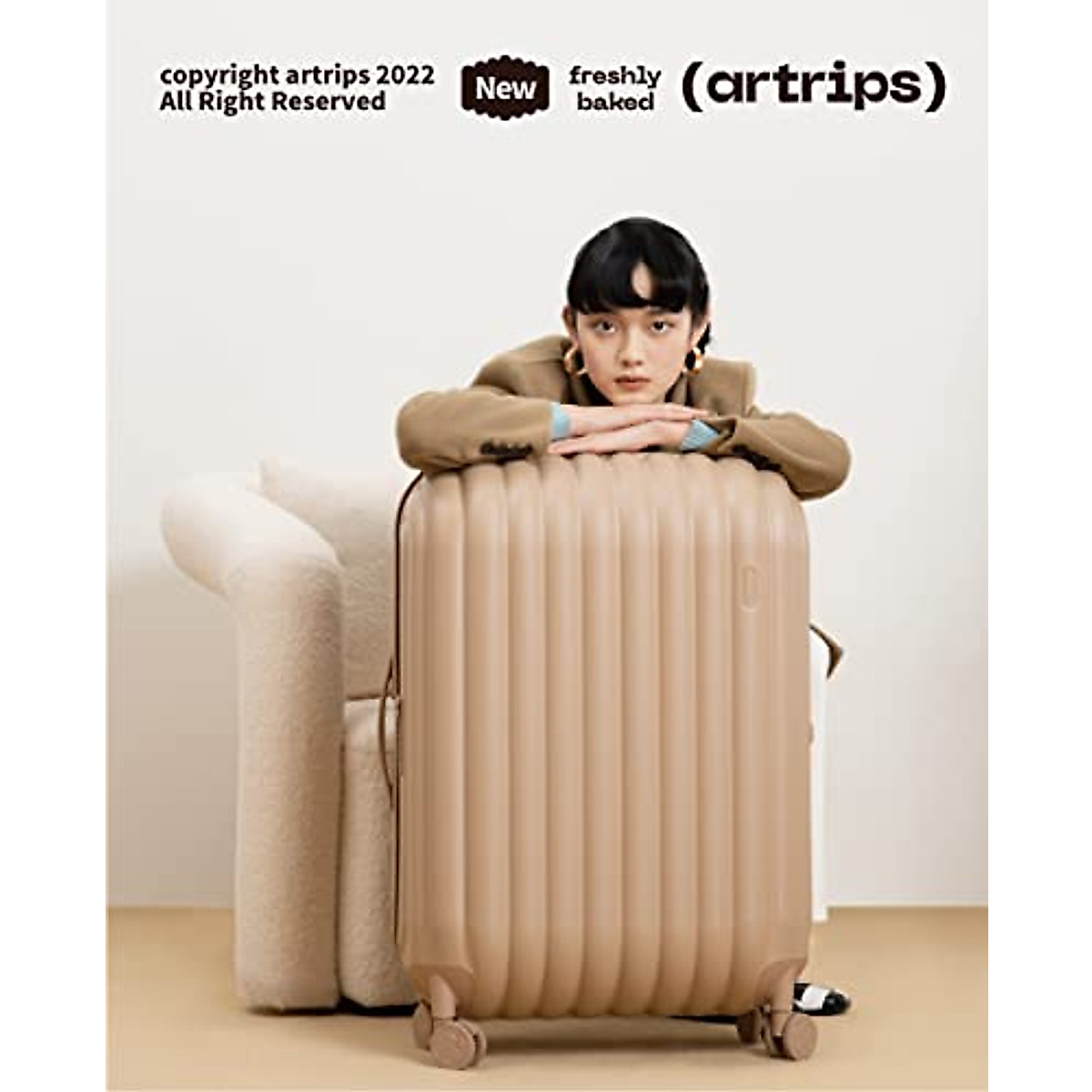 artrips Travle Luggage 28 inch,Large Suitcase with 8 Spinner Wheels,PC Lightweight Hardside Luggage,Travel Suitcase with Bread Design,TSA Lock,Brown,Large luggage hardshell 28-Inch,98L