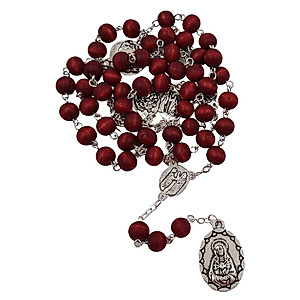 TALISMAN4U Seven Sorrows of Mary Rosary Chaplet Red Rose Scented Wooden Beads Catholic Jewelry Necklace for Women Men with Rosary Box
