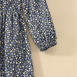 VINUOKER Toddler Girls Cotton Dress Long Sleeve Floral Dress for Little Girls Midi Dress 2-8years Fall Winter Dress A-blue