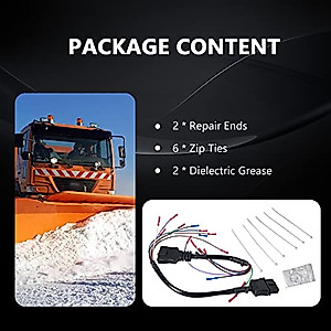 MIKODA Snow Plow Wire Harness Repair Kit, Western/Fisher 9-Pin Truck Side Snow Plow Harness Repair Ends with Zip Ties & Dielectric Grease Replace 49308 49317 22335k