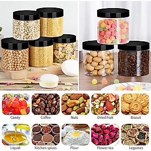 LOSYHU 24 Pack Plastic Jars With Lids 12 OZ PET Plastic Jars Round Plastic Slime Storage Jars Wide Opening Clear Empty Plastic Jars with Screw On Lids For Dry Food Kitchen Craft Storage