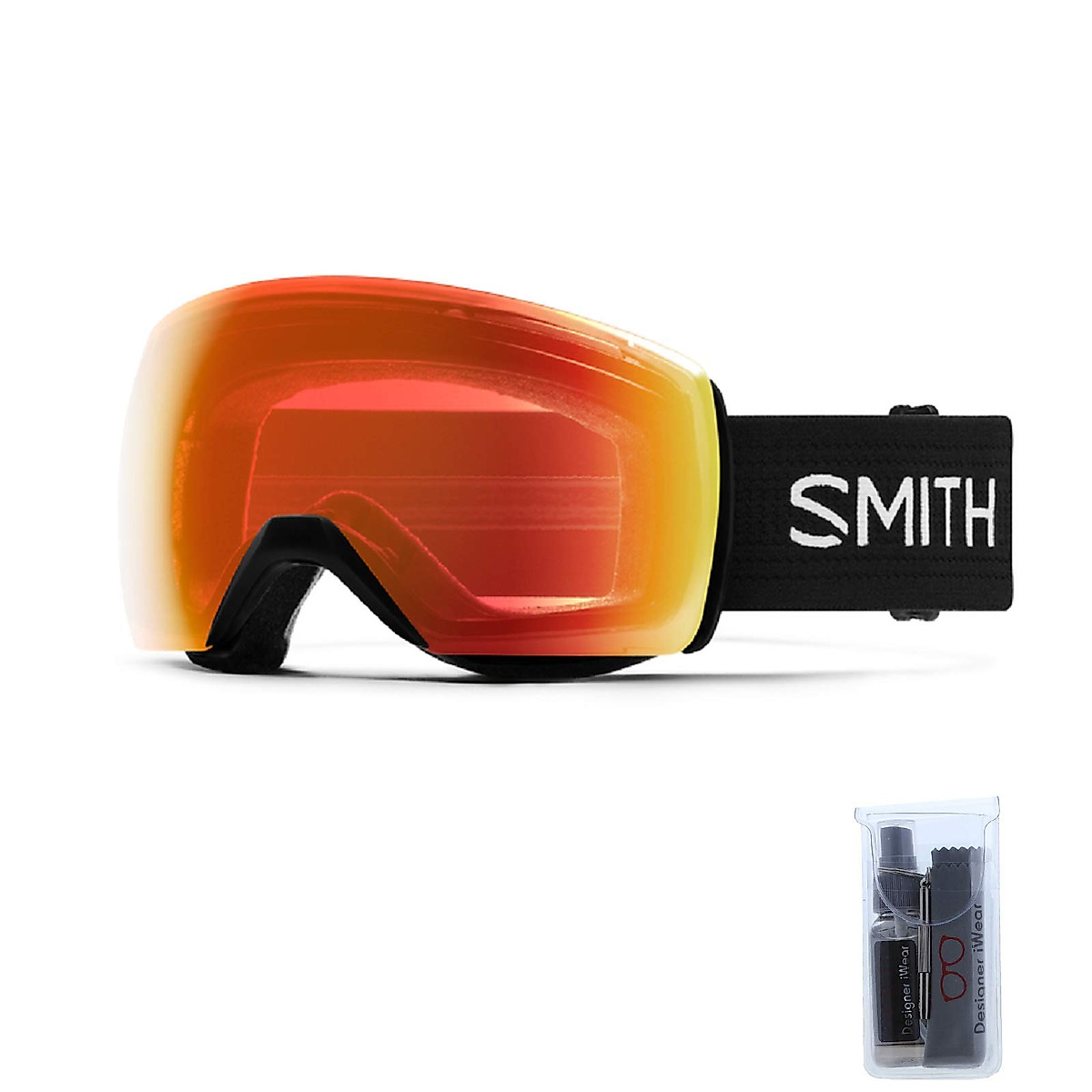 SMITH Skyline Black/ChromaPop Everyday Red Mirror Medium fit Ski Goggles For Men For Women + BUNDLE with Designer iWear Eyewear Kit