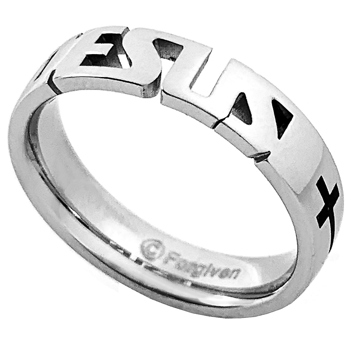 FORGIVEN JEWELRY RSJE1 JESUS Letters with Crosses Stainless Steel Ring Size 8-Christian Jewelry