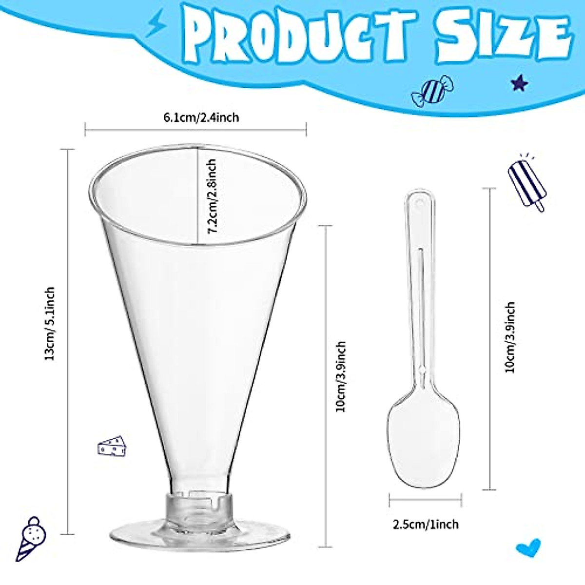 Nuogo 50 Pack Clear Dessert Cups Spoons Mini Dessert Cups Spoons 4oz Plastic Martini Glasses Disposable Dessert Cups Appetizer Cups for Home Gatherings, Events, Parties, Weddings, Serving, Tasting