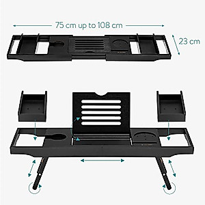 Navaris Bed and Bath Tray - Wooden Rack with Folding Legs - Bamboo Bathtub Caddy Bridge Shelf with Book or Tablet Stand - Black